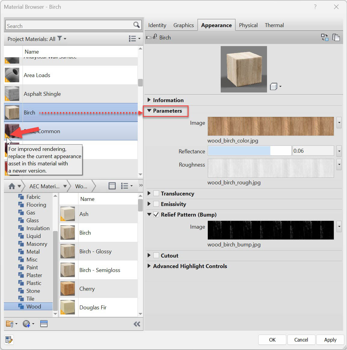 Revit-Provided Material Options for Enscape Users